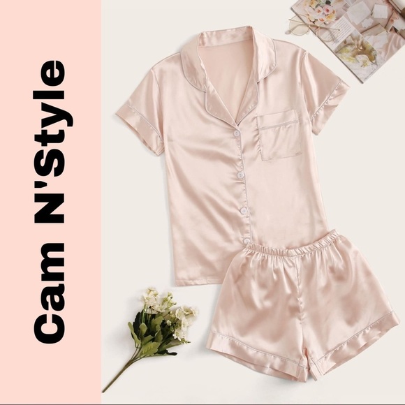 Boutique | Intimates & Sleepwear | New Pink Satin Silklike Pajama Set ...